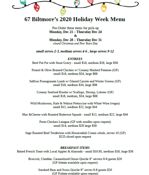 Holiday Specials | 67 Biltmore Eatery & Catering